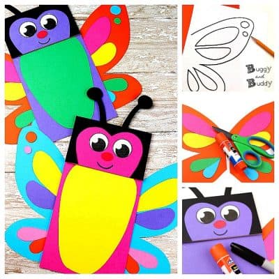 Butterfly Paper Bag Puppets with Free Template - Buggy and Buddy