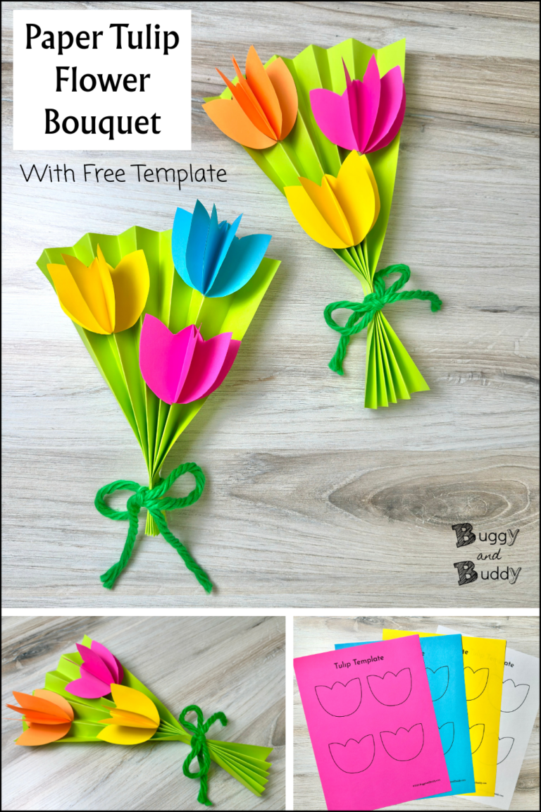 Paper Tulip Flower Bouquet Craft with Free Template - Buggy and Buddy